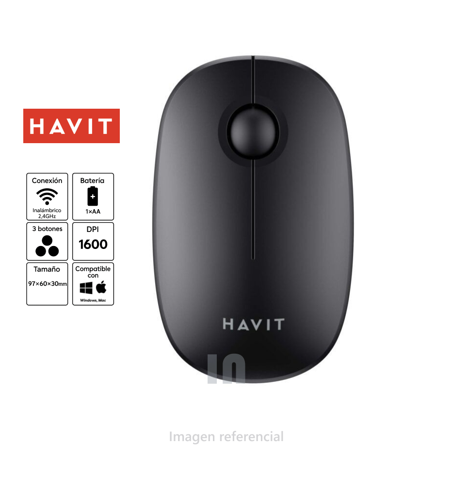 MOUSE INALÁMBRICO HAVIT MS57GT, 2.4 GHZ, 3 BOTONES, 16000DPI, COLOR ...